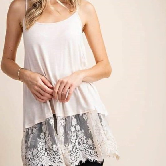 Kori | Tops | Last Cream Long Layering Camisole With Lace | Poshmark